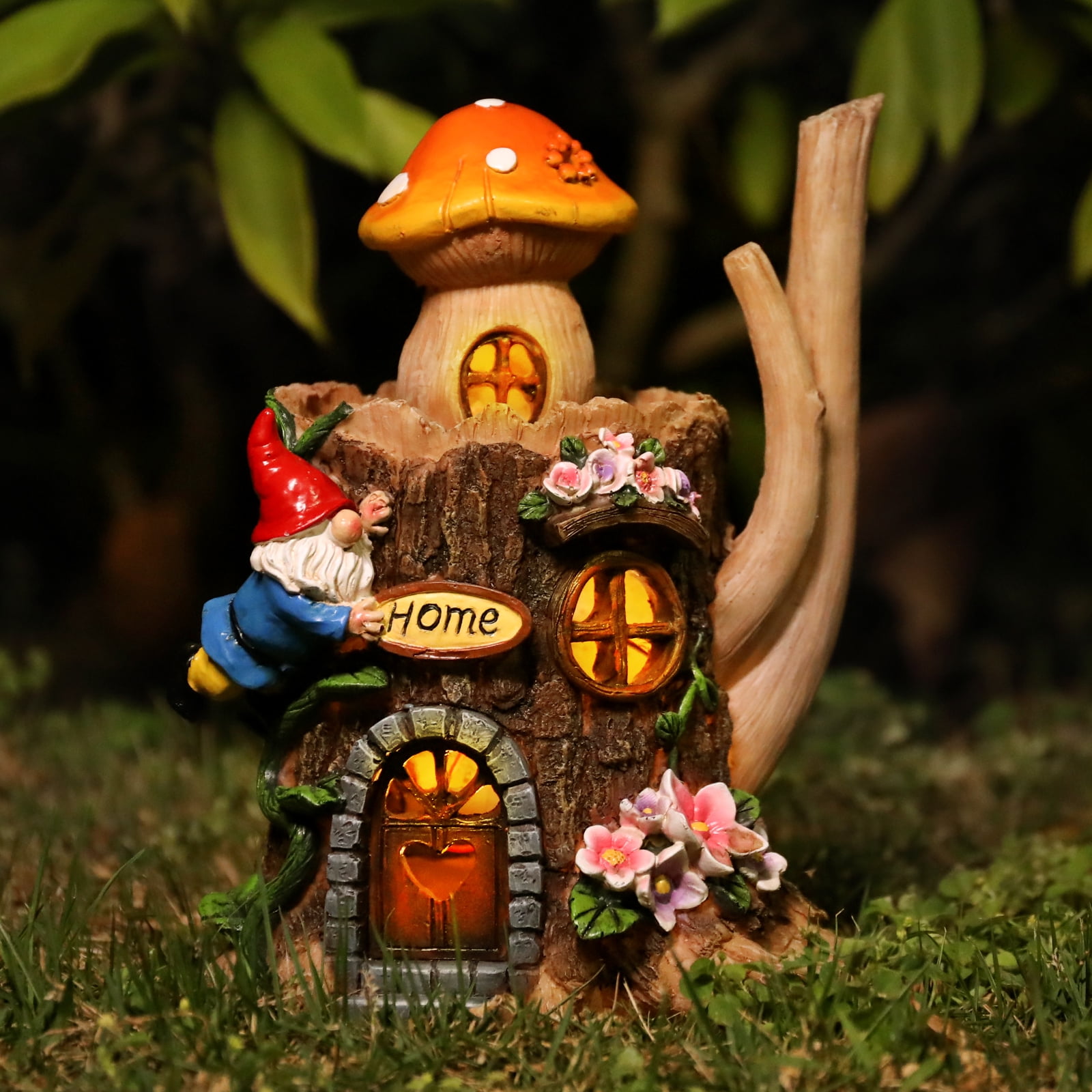 Wonder Garden Garden Gnome Statue Fairy Mushroom House with LED Light ...