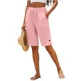 BADHUB Womens Bermuda Shorts Elastic Waist Drawstring Knee Length Pants ...