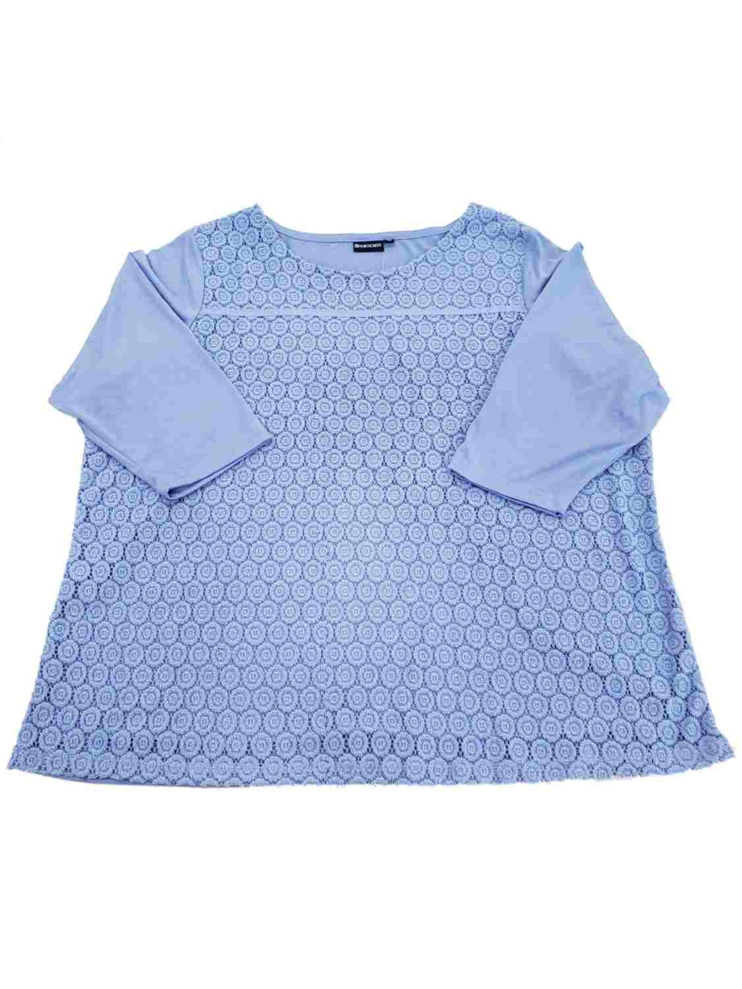 Womens Plus Size Cornflower Light Blue Layered Blouse Long Sleeve Shirt ...