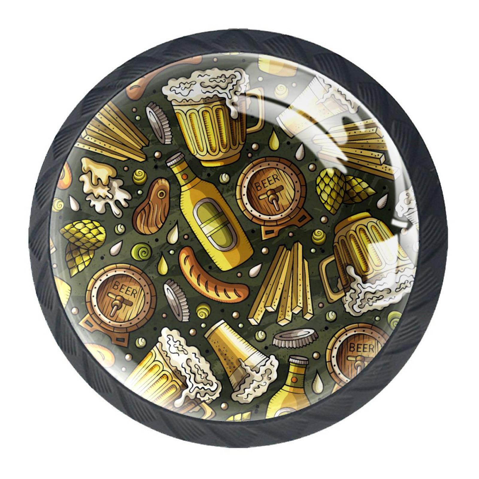 4 Pcs Summer Beer Print Knobs for Kitchen Cabinet Cupboard Dresser ...
