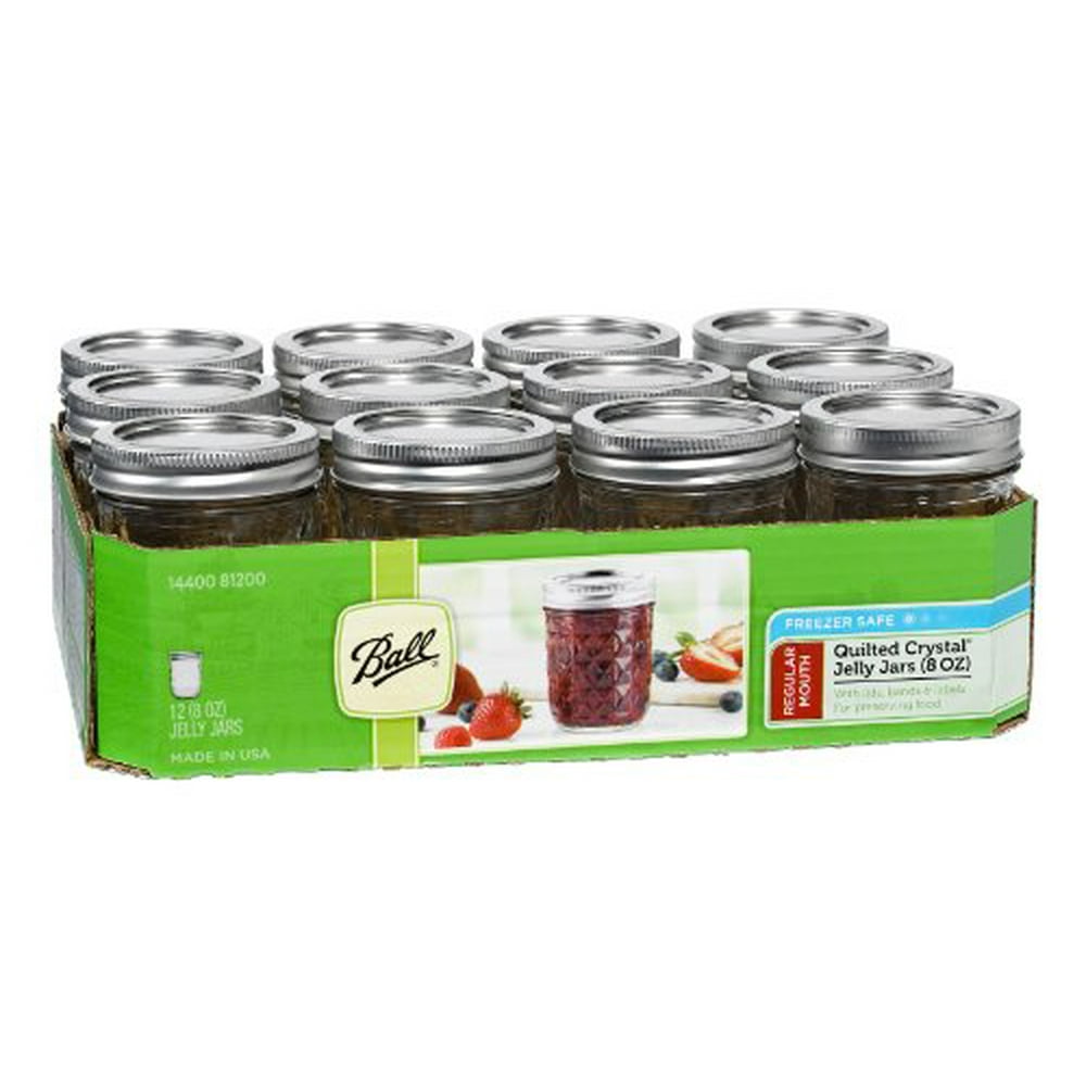 Ball Mason 8oz Quilted Jelly Jars With Lids And Bands Set Of 12