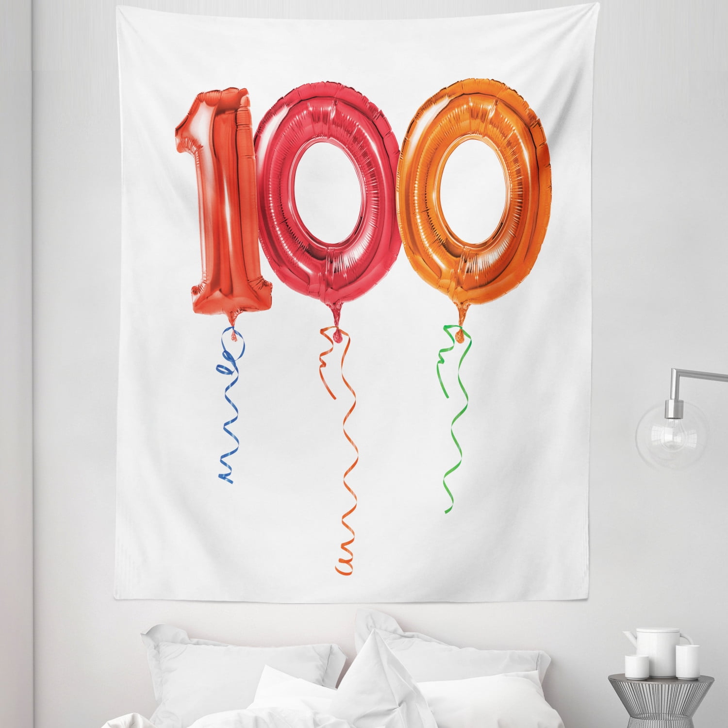 Birthday Tapestry, Party for Hundred Years Olds Flying Balloons Art ...