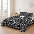 Full Quilt Bedding Set Vintage Grey Mushroom on Black Breathable Summer ...