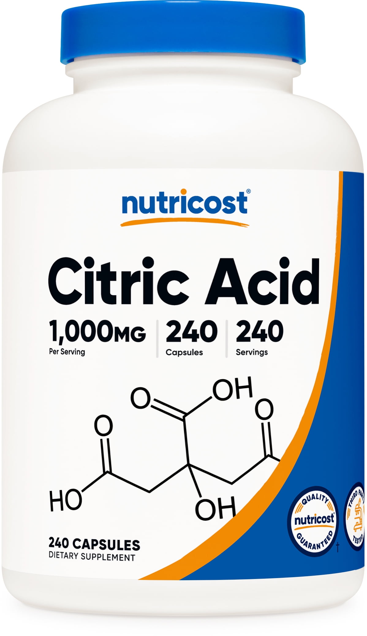 Nutricost Citric Acid 1000mg (1 Gram), 240 Capsules - Gluten Free, Non ...
