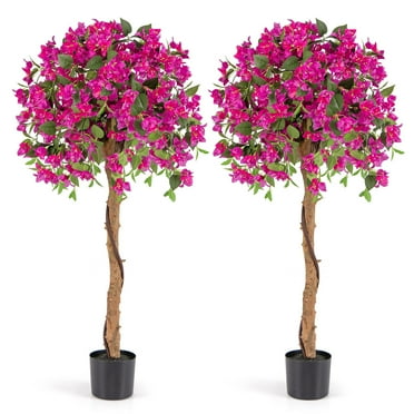 Gymax 2PCS 53'' Artificial Azalea Tree Floral Plant w/ Red Azalea ...