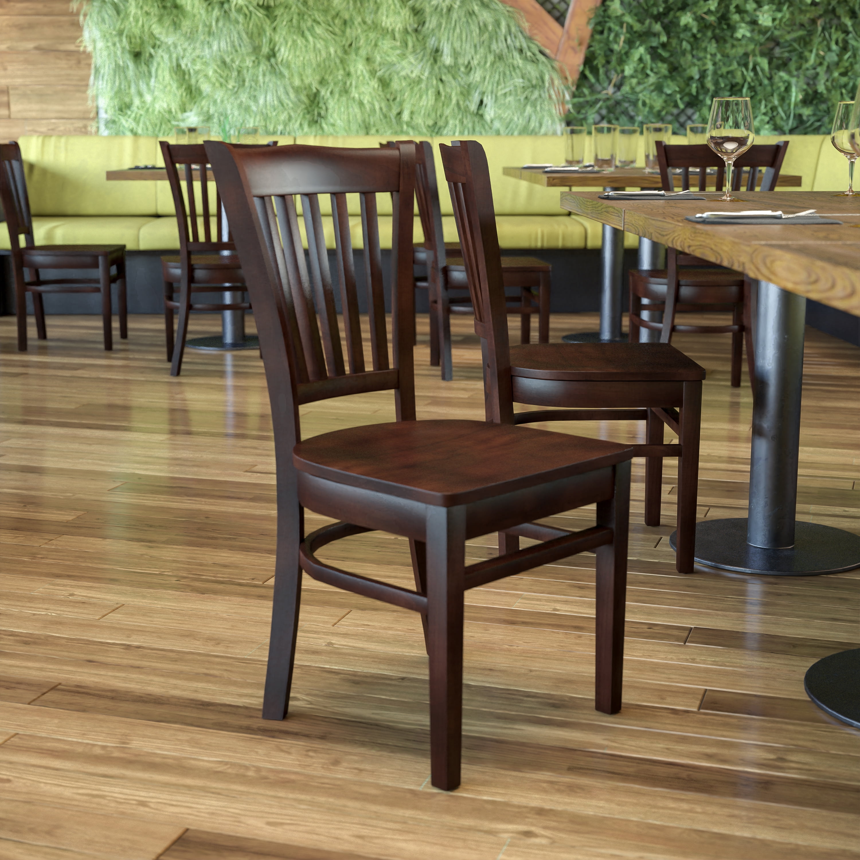 BizChair Vertical Slat Back Walnut Wood Restaurant Chair - Walmart.com