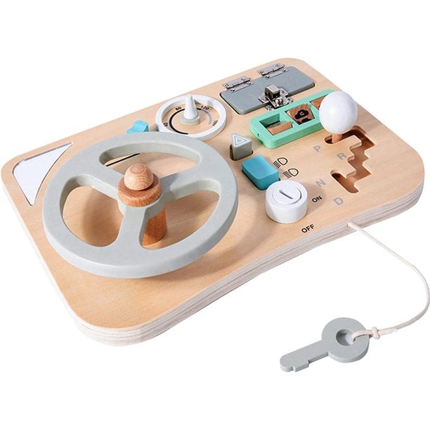 Wooden Steering Wheel Toy Montessori Pretend Play Car Driving Busy ...