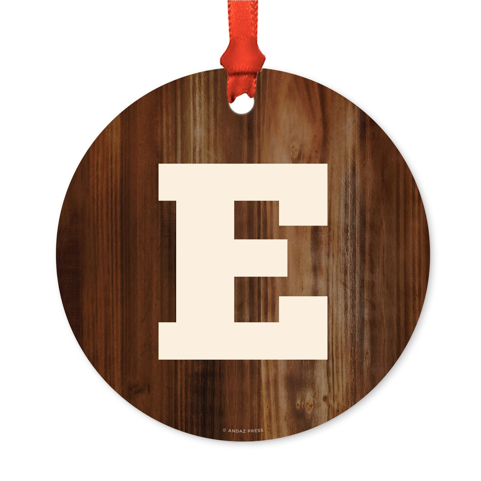 Metal Christmas Ornament, Monogram Letter E, Rustic Wood, Includes ...
