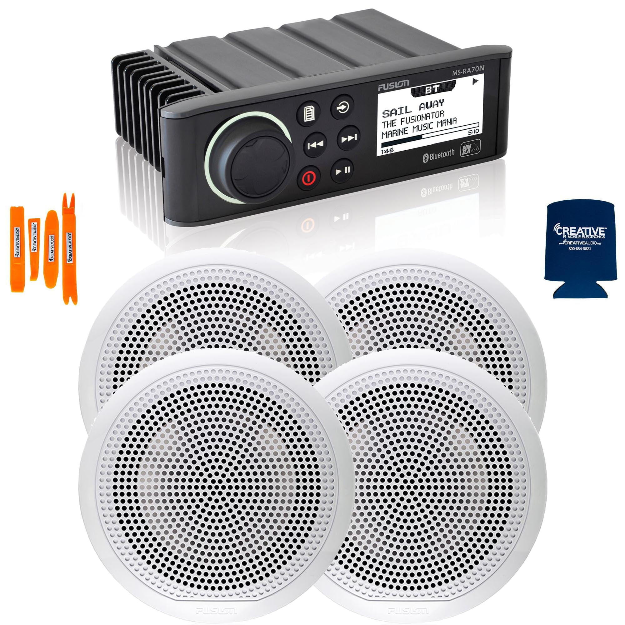 Fusion MS-RA70N Marine AM/FM/BT/NEMA2000 Stereo with 2 Pair Fusion EL ...