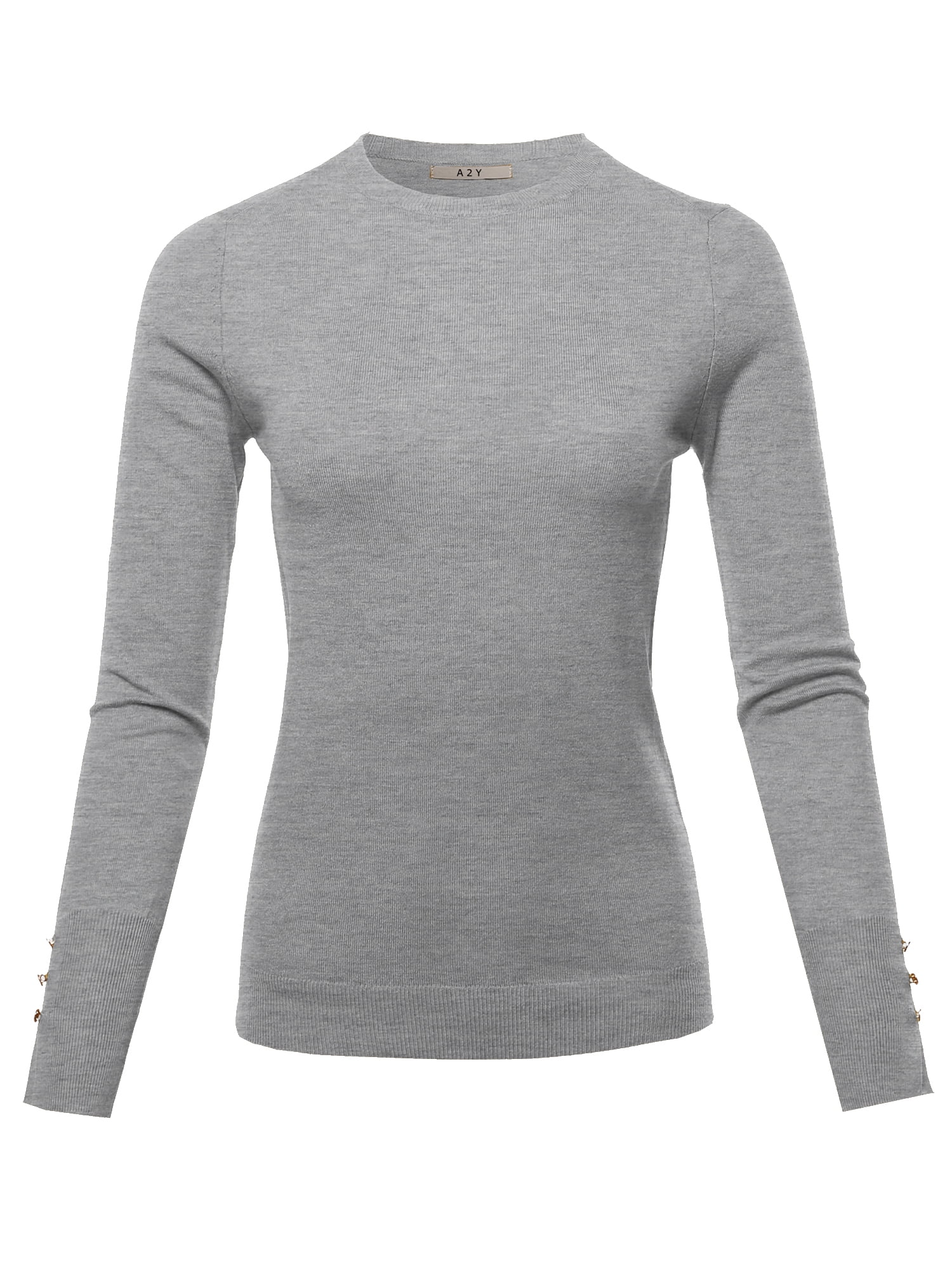 A2y Womens Fitted Viscose Crew Neck Long Sleeve Metal Button Detail