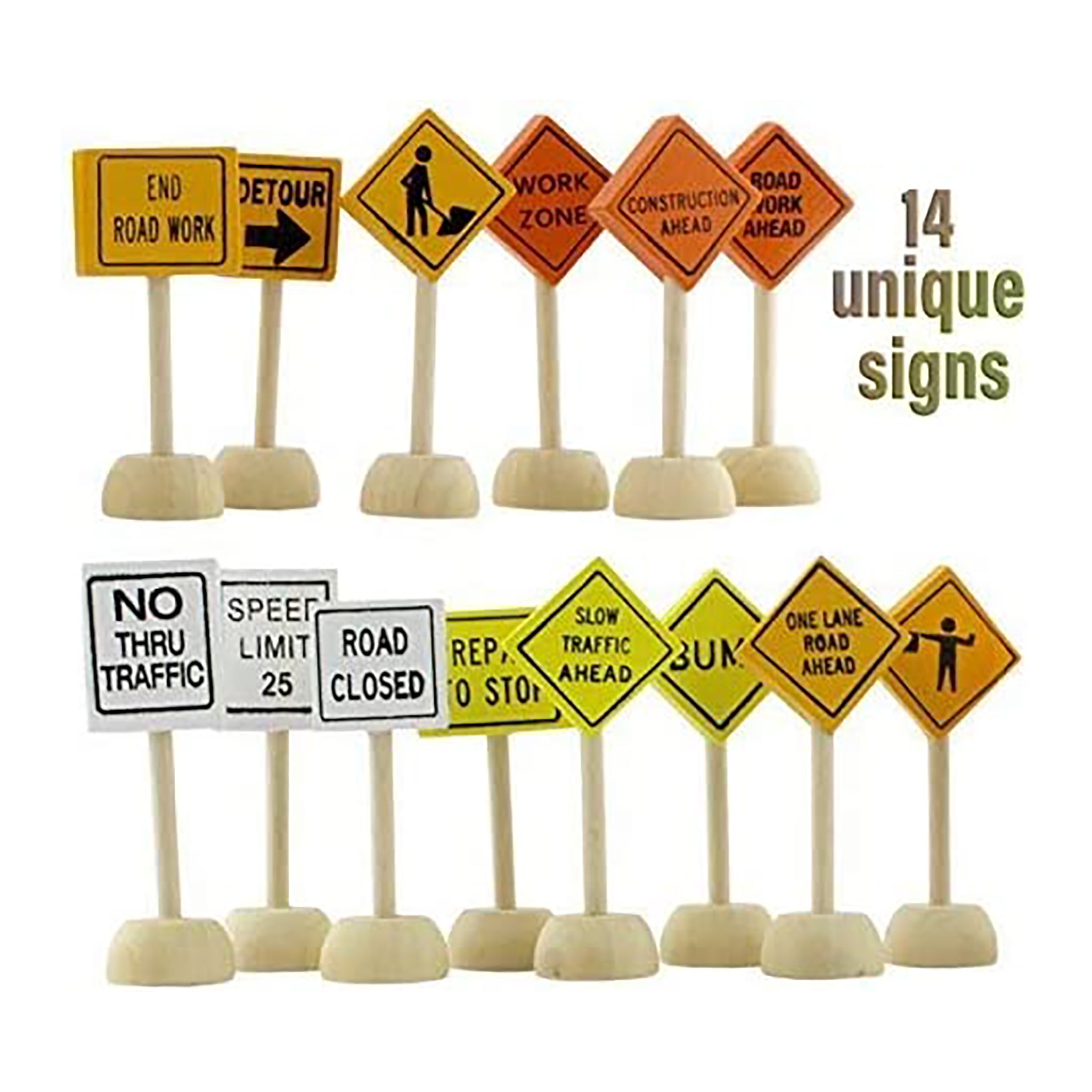 Attatoy Toy Wooden Road Construction Traffic Sign Set; Street Signs ...