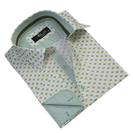 Amedeo Exclusive Light Green with Pattern Mens Slim Fit French Cuff ...