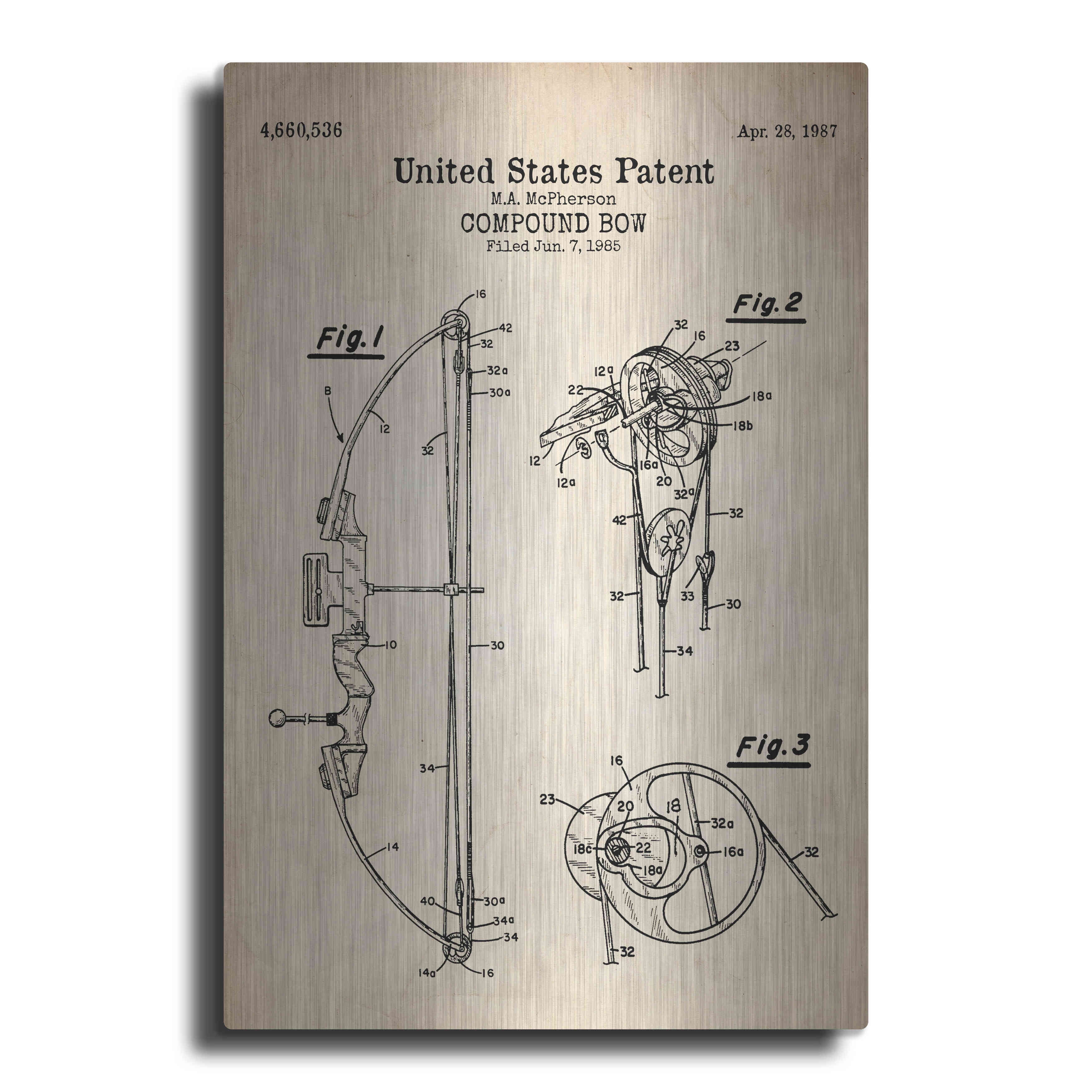 Luxe Metal Art 'Compound Bow Blueprint Patent Parchment' Metal Wall Art ...