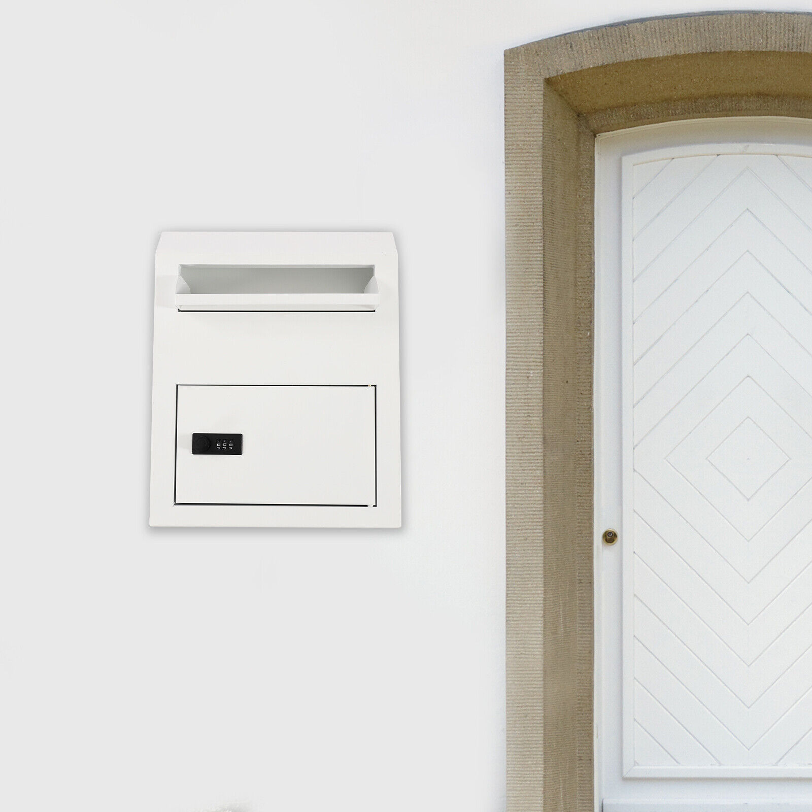 Wall Mount Mailbox Slot Drop Box Secure Locking Cabinet Steel White ...