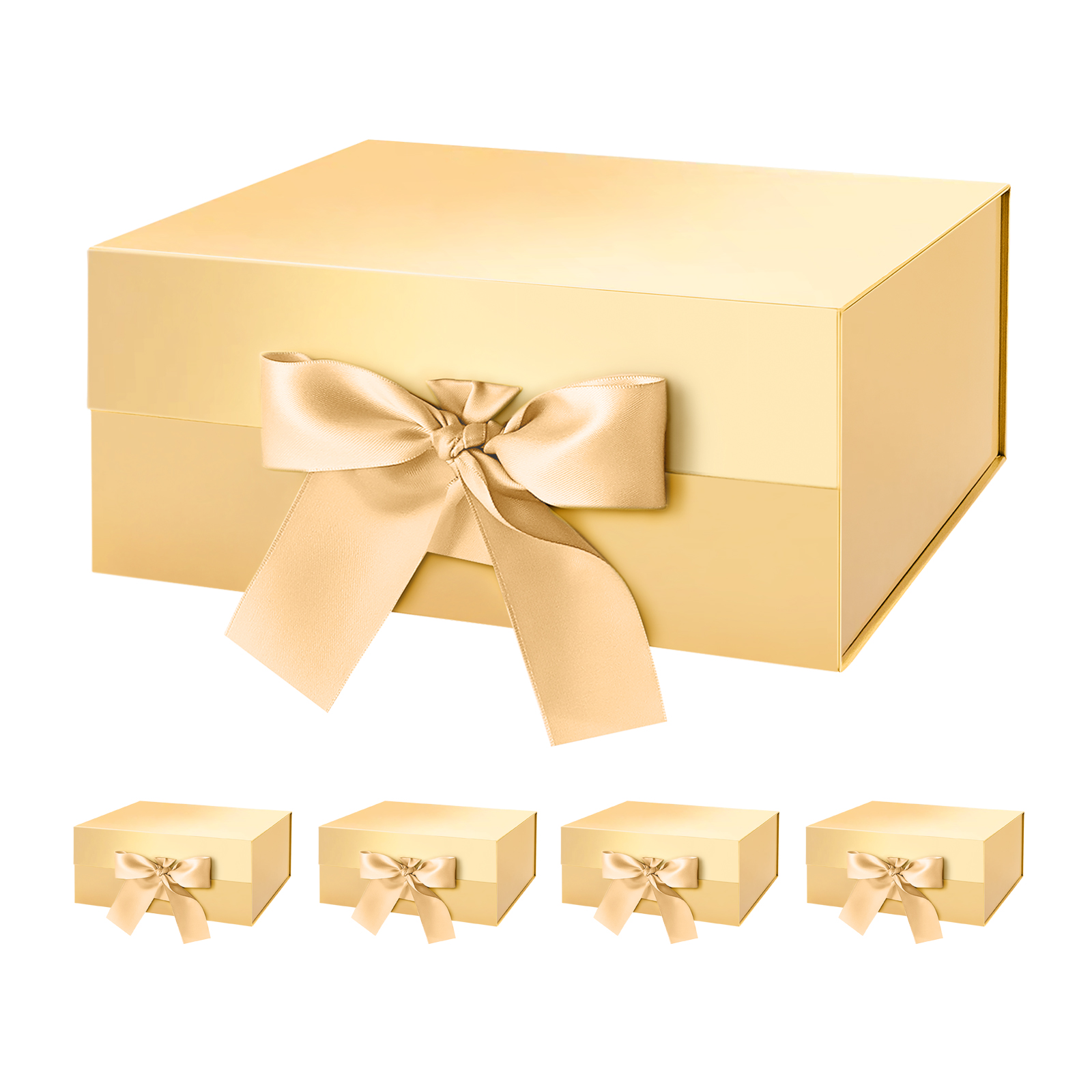 PKGSMART Gift Boxes with Ribbons, 5 Gold Gift Boxes with Magnetic Lids ...