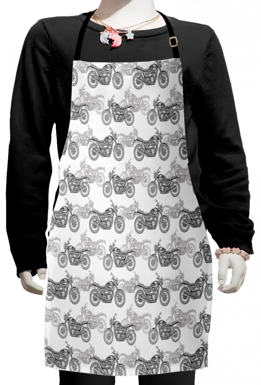 Motorcycle Kids Apron, Realistic Grayscale Illustration of Classic ...