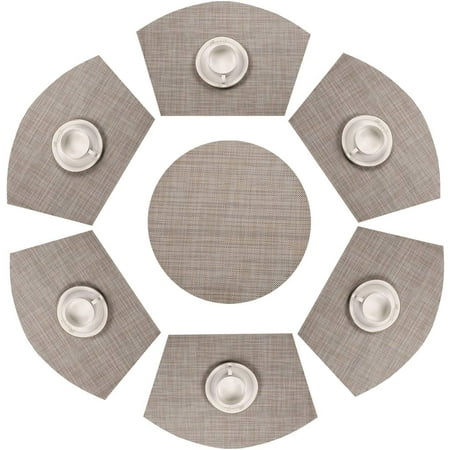 Round Table Placemats Set of 7 Woven Vinyl 6 Wedge Place Mats with ...