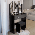 17" Round LED Mirror Vanity Table + Soft Cushion Stool Set, Large ...