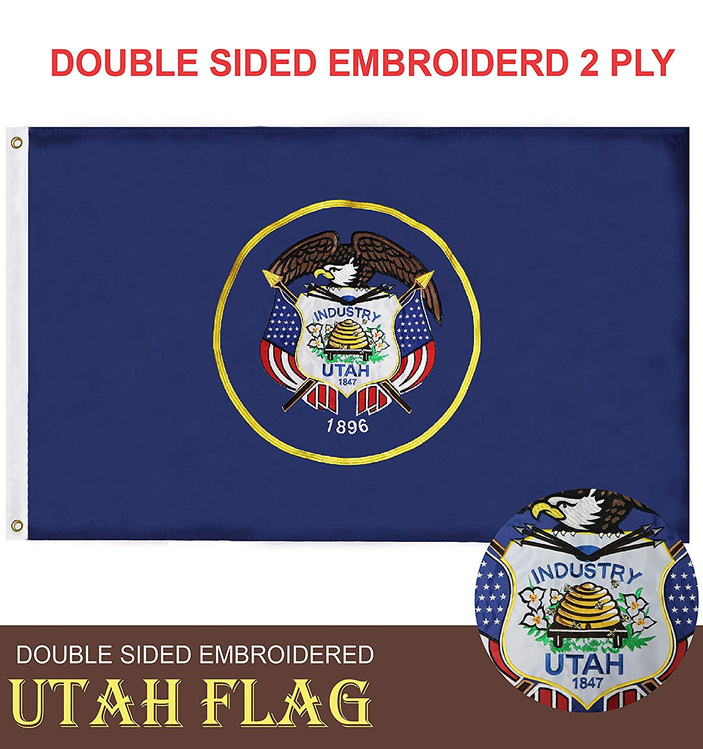 G128 – Utah State Flag | 3x5 feet | Double Sided Embroidered 210D ...