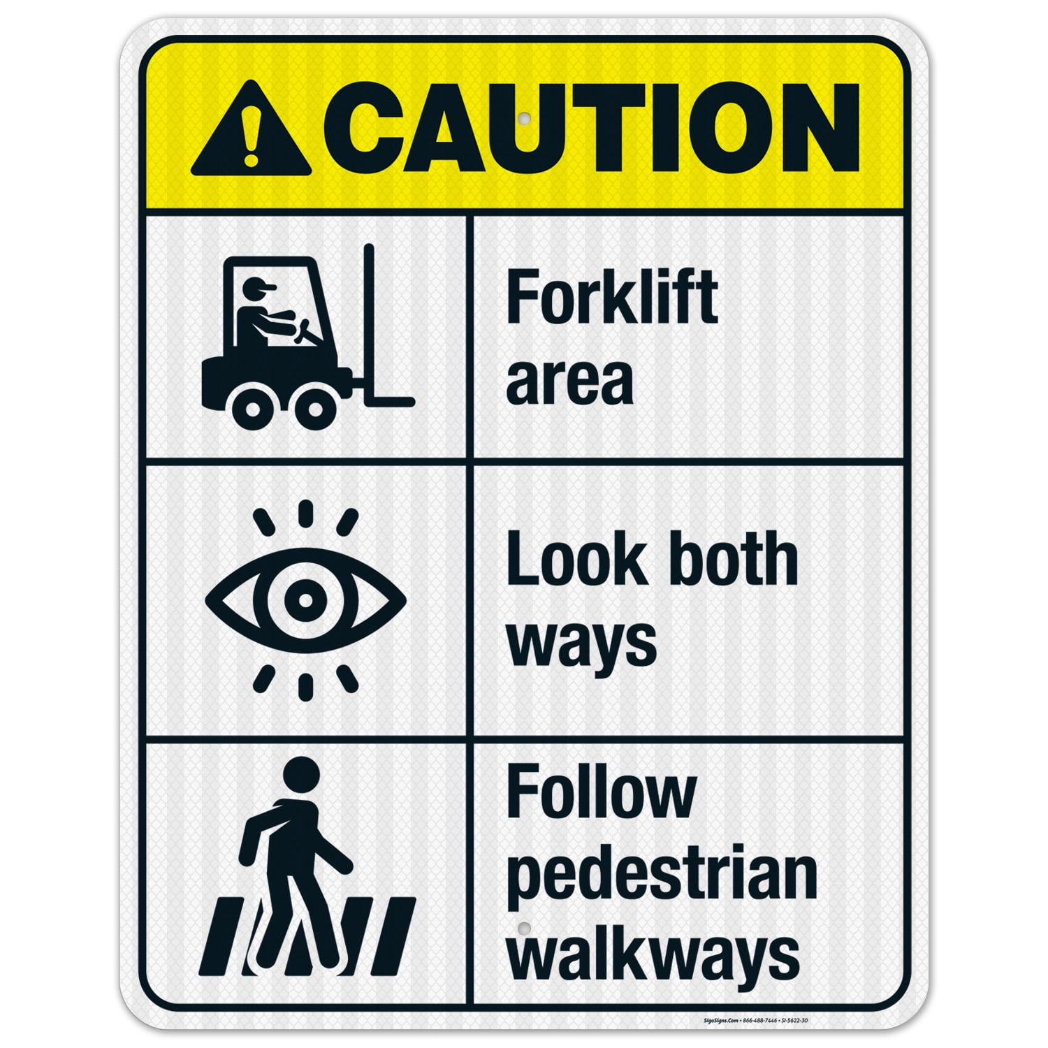 Forklift Area Look Both Ways Follow Pedestrian Walkways Sign, ANSI ...