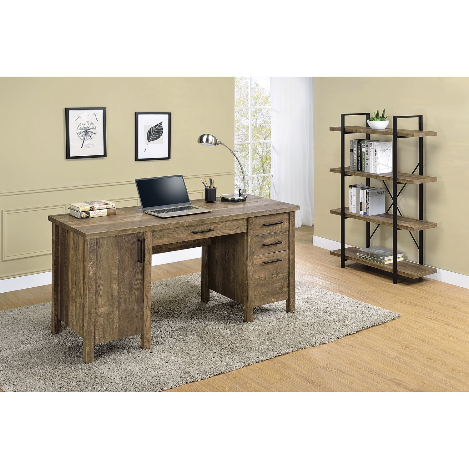 Tolar 4-drawer Adjustable Shelf Office Desk Rustic Oak - Walmart.com