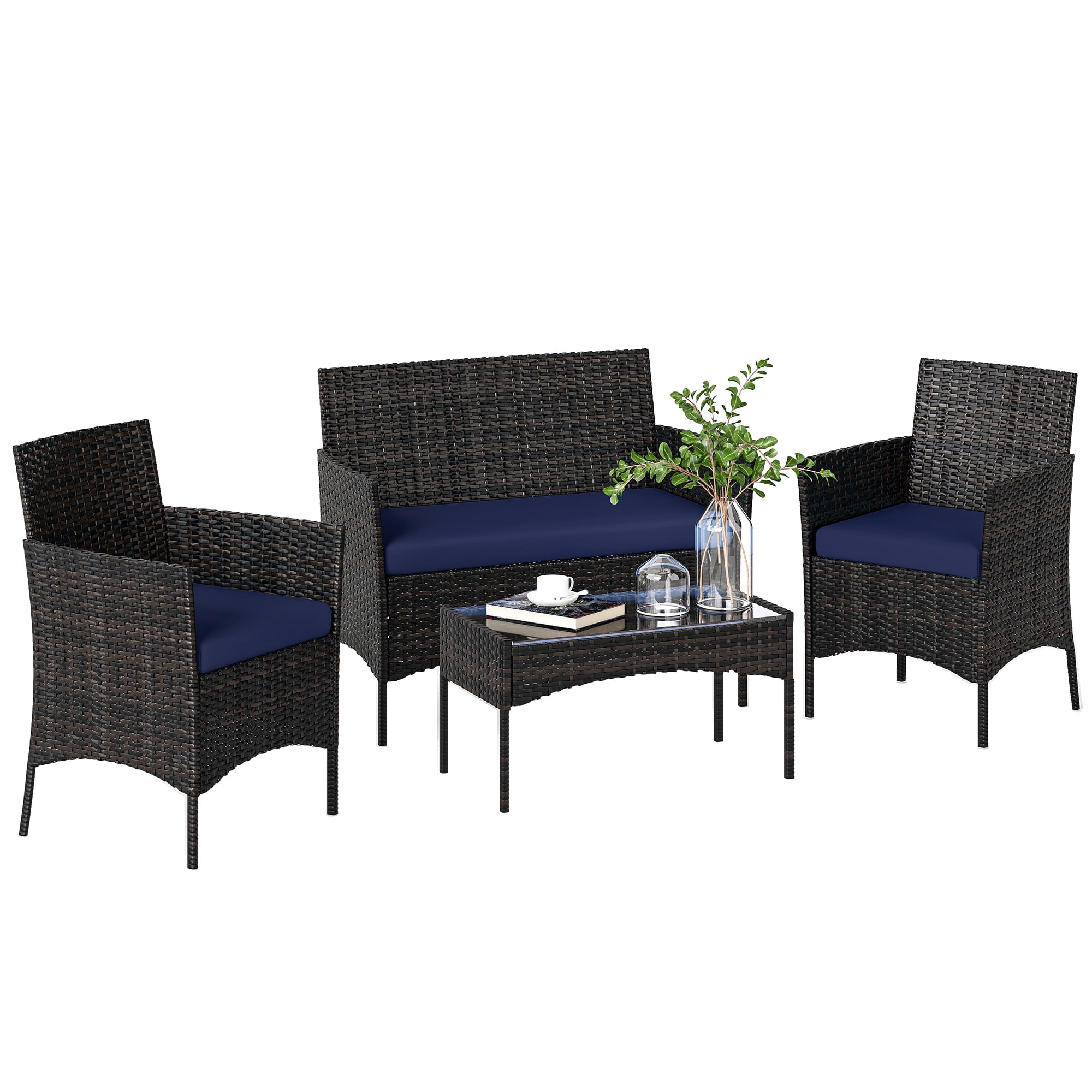 Click here for Outsunny 4 Pieces Wicker Patio Furniture Set With... prices