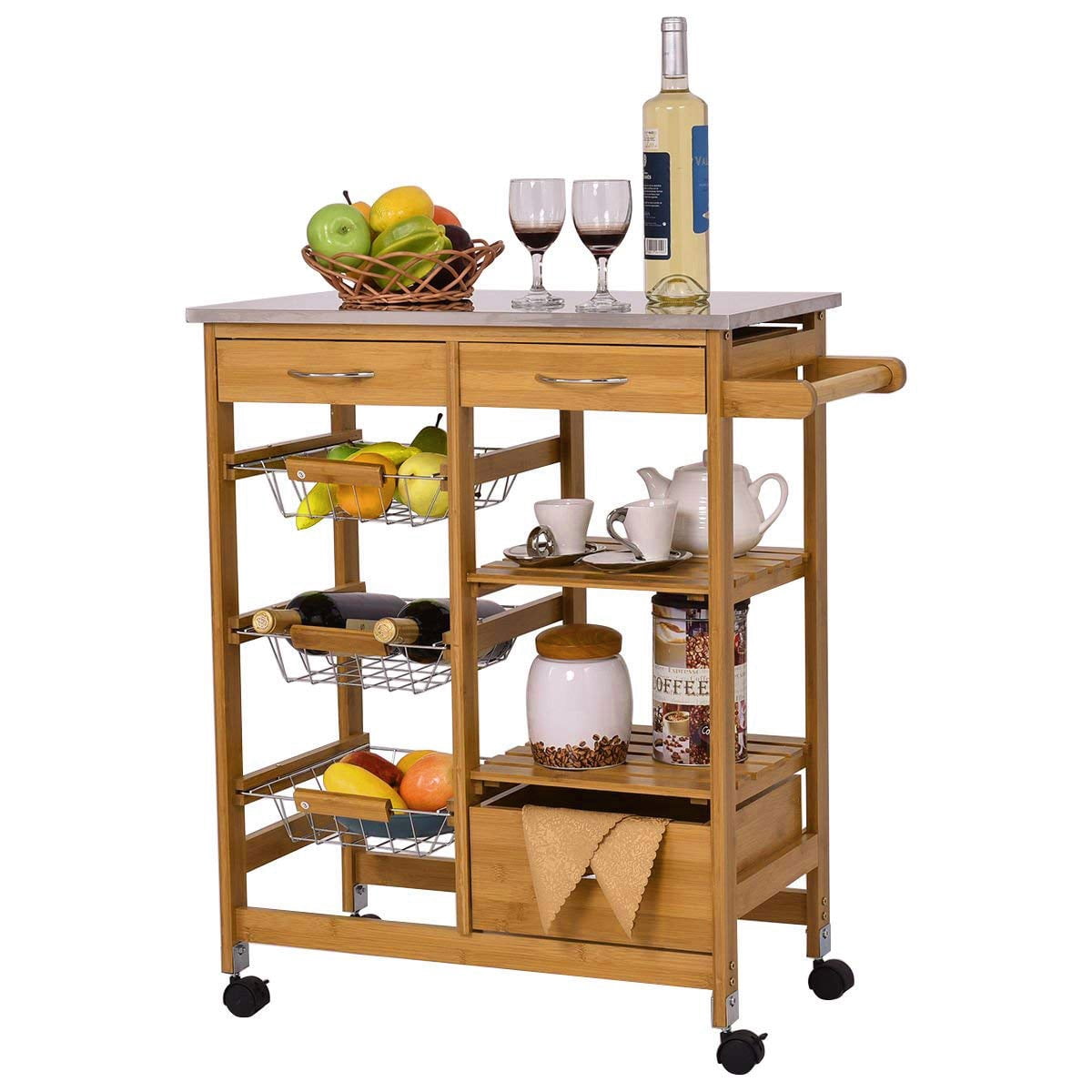 Zimtown Rolling Wood Kitchen Trolley Island Cart Dining Storage Drawers ...