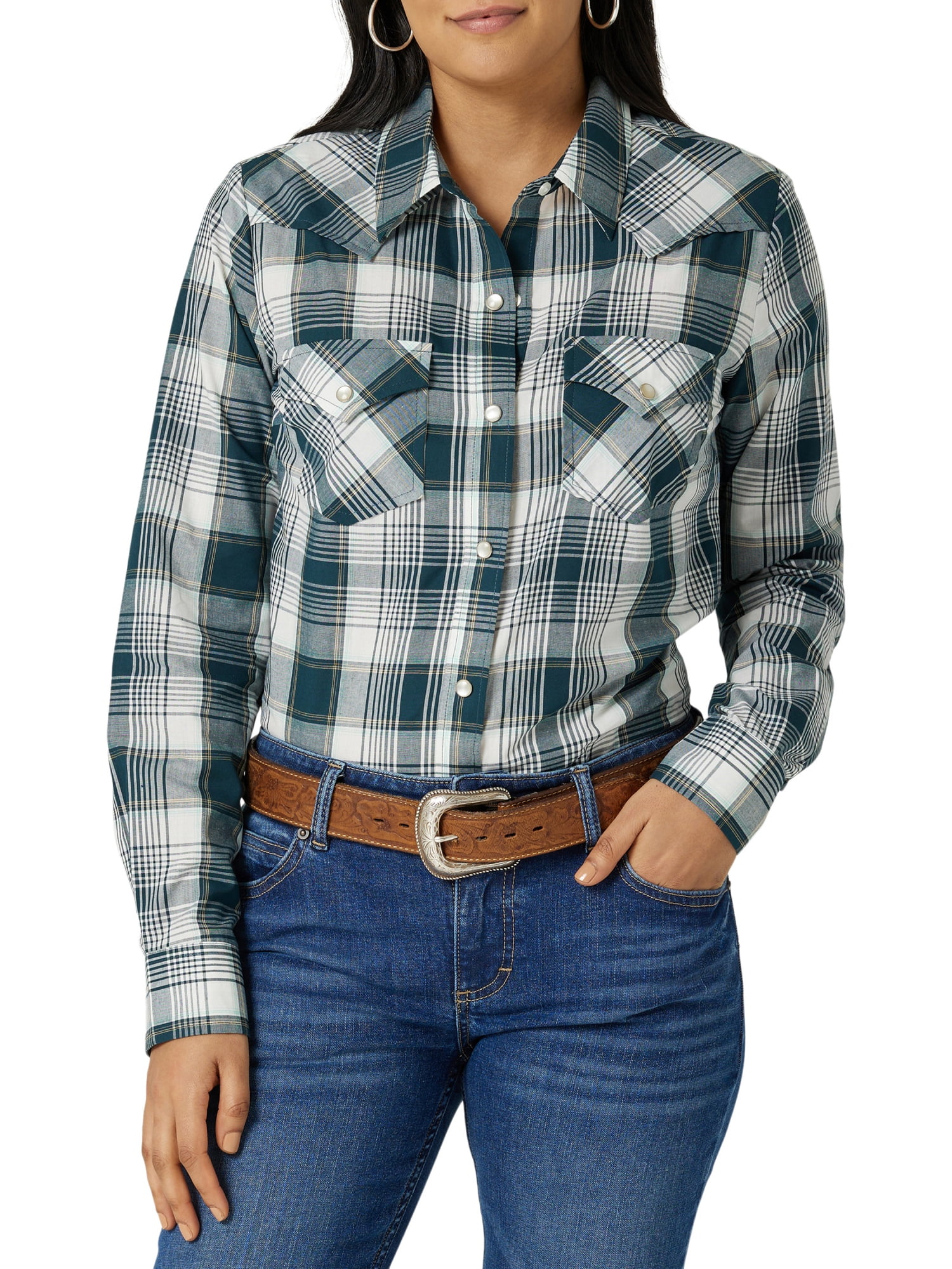 Wrangler® Women's Long Sleeve Western Snap Plaid Shirt - Walmart.com
