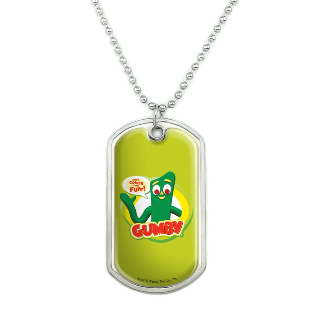 Gumby Logo Here Comes the Fun Military Dog Tag Pendant Necklace with ...