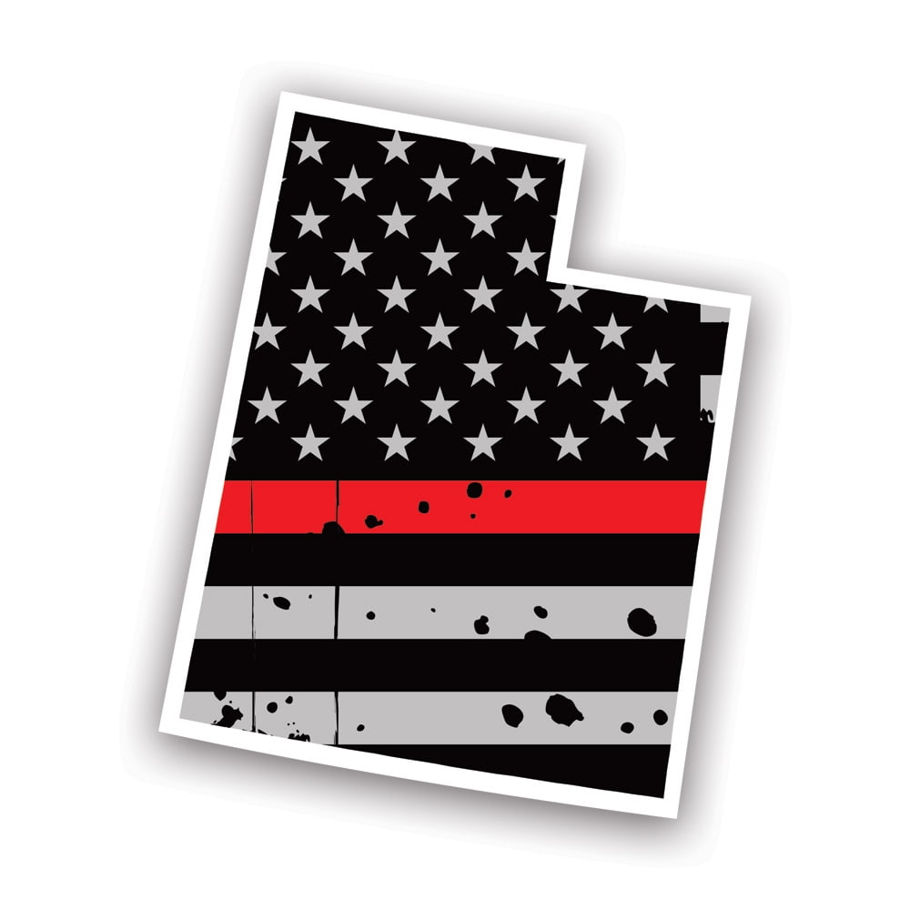 Distressed Thin Red Line Utah State Shaped Subdued US Flag Sticker ...