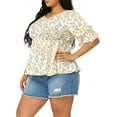 Agnes Orinda Womens Plus Size Floral Ruffle Smock Sleeve V Neck Peplum