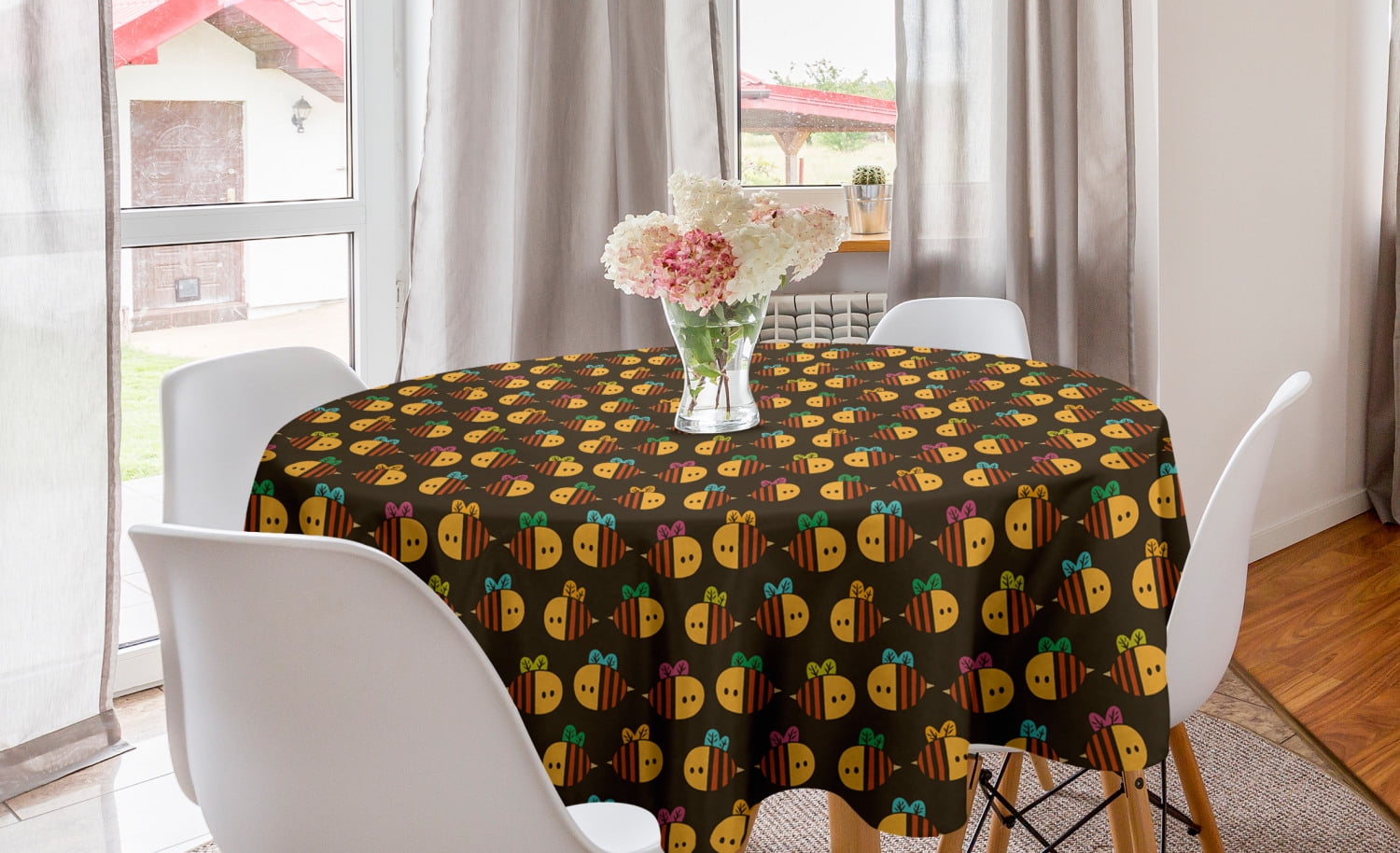 Cartoon Round Tablecloth, Continuous Bee Pattern with Children Design ...