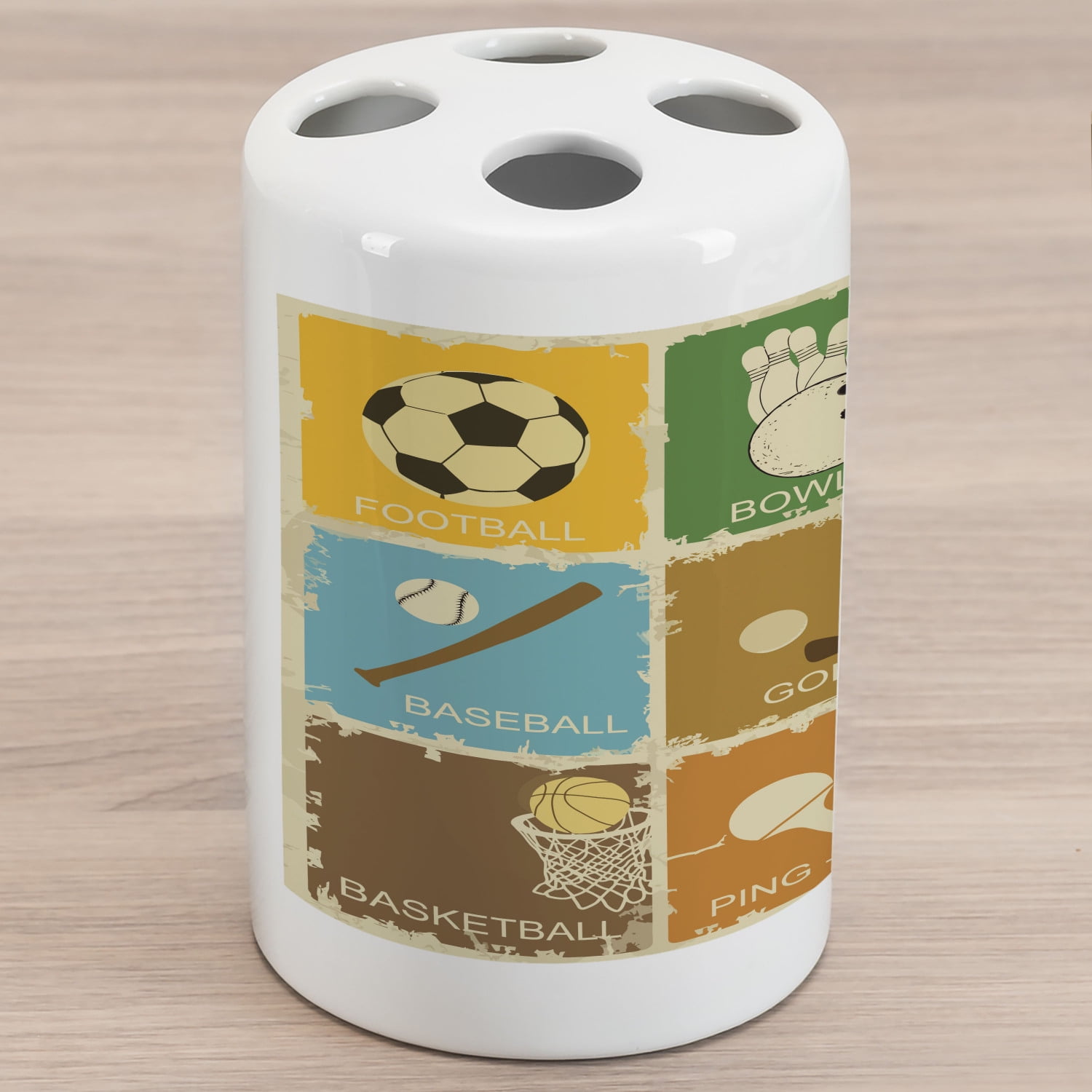 Sports Ceramic Toothbrush Holder, Vintage Various Sports Elements Golf ...