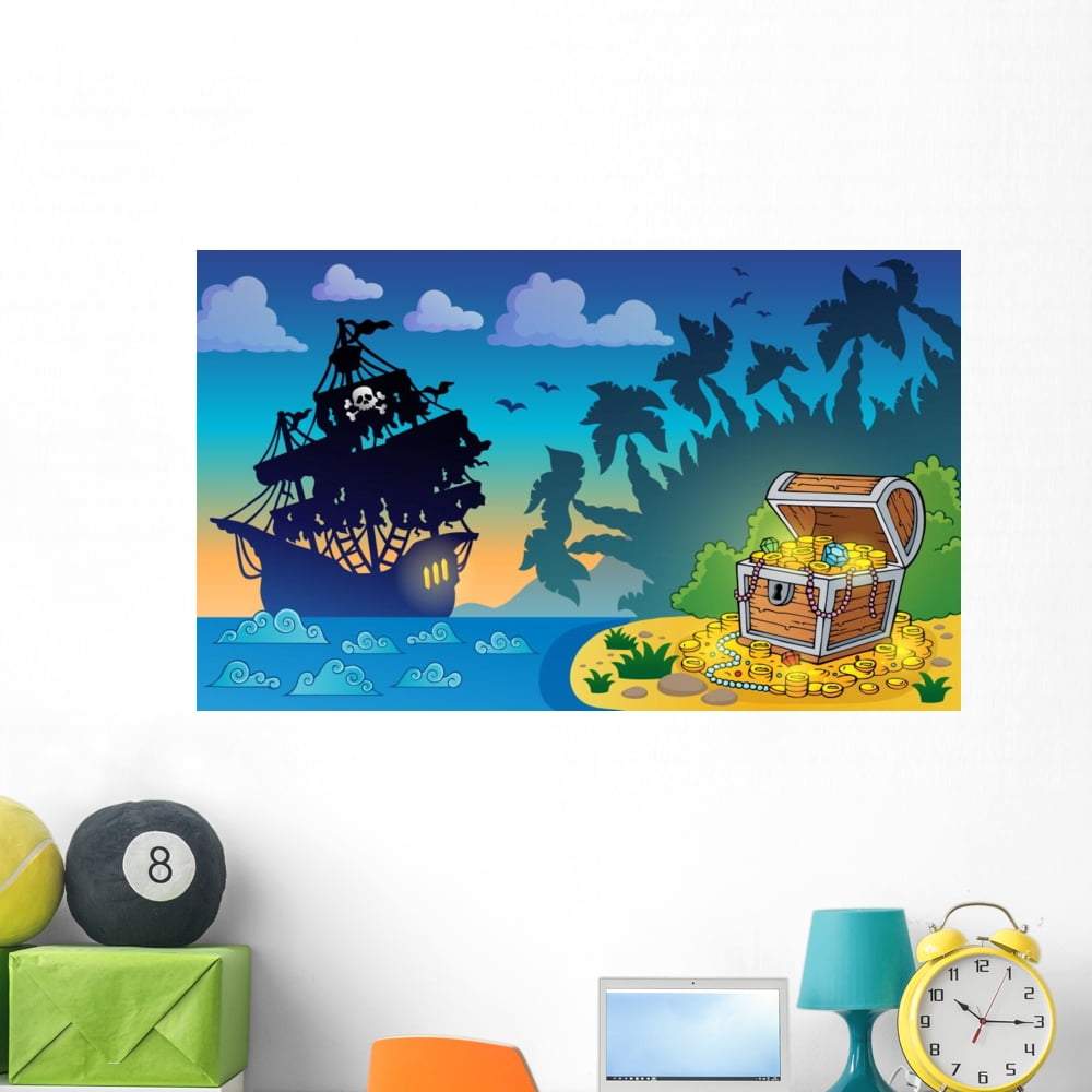 Pirate Theme with Treasure Wall Mural by Wallmonkeys Peel and Stick ...