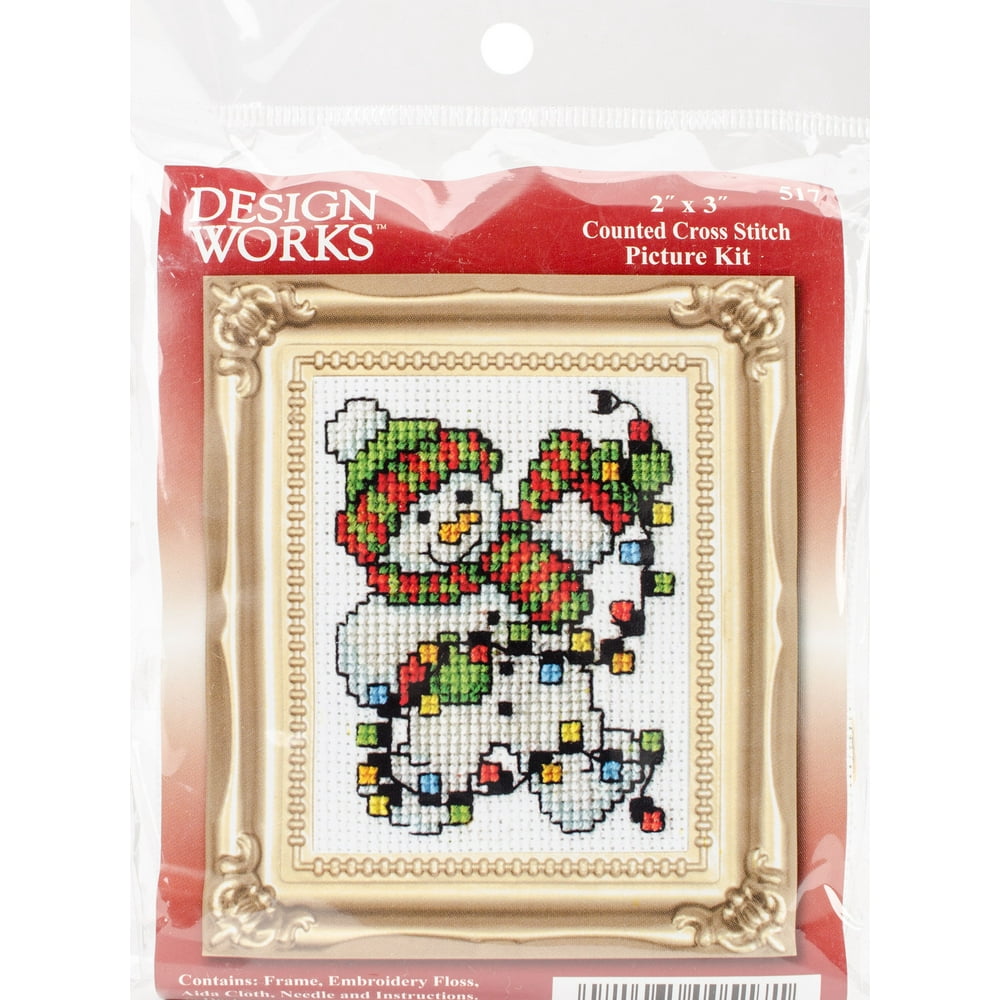 Design Works Counted Cross Stitch Kit 2"X3"-Snowman Lights Mini (18 ...