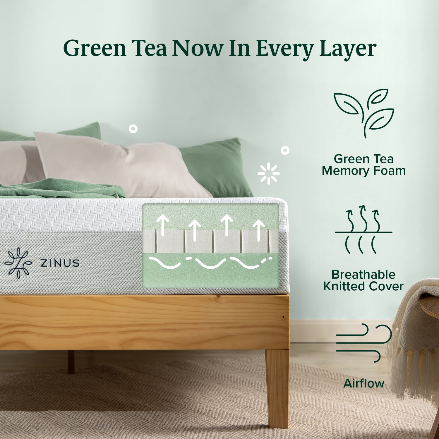 Zinus 8" Green Tea Luxe Full Memory Foam Mattress, Made in the USA of ...