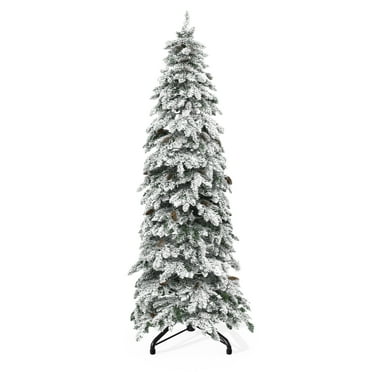4FT Prelit Flocked Christmas Tree with Pine Needles & Eucalyptus Leaves ...