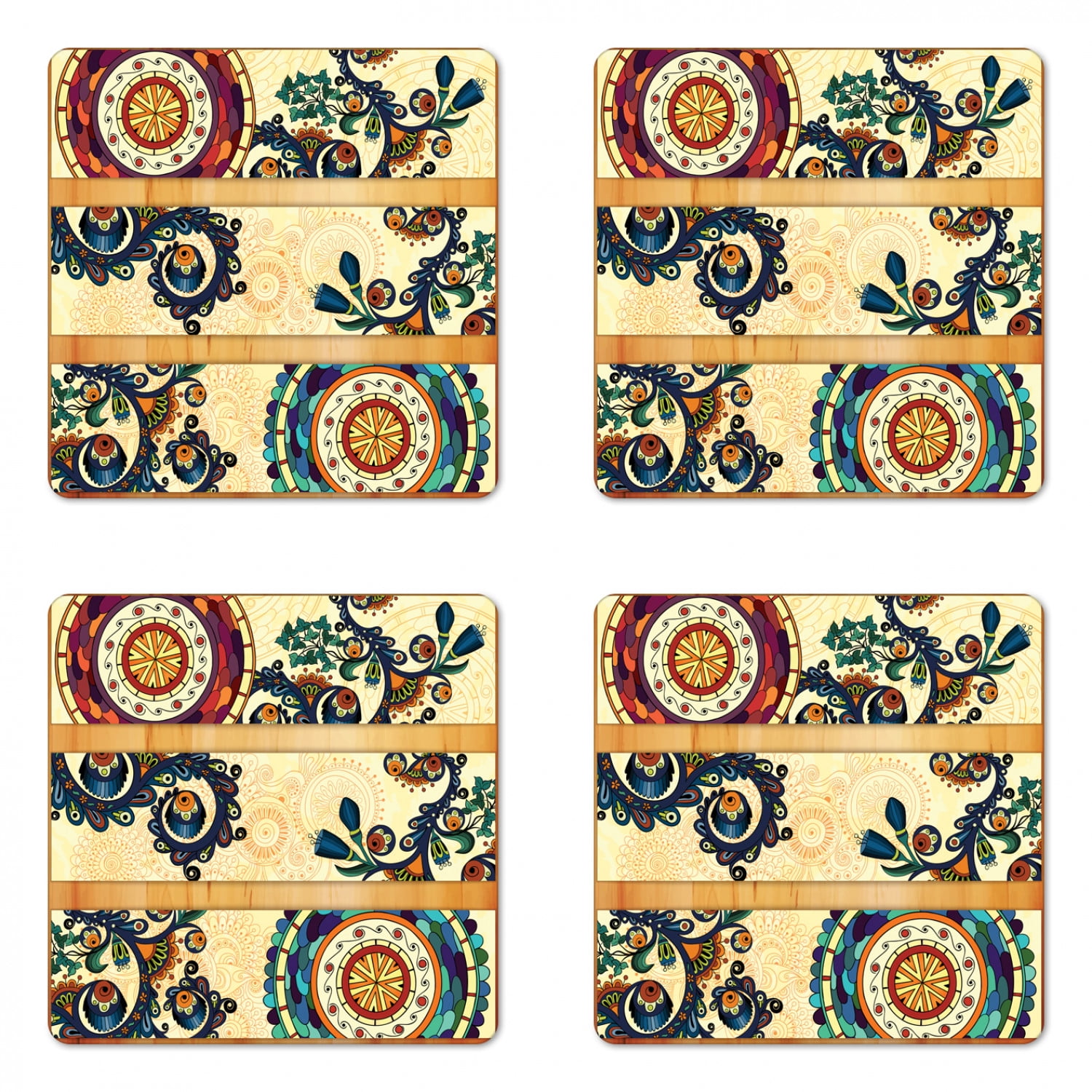 Batik Coaster Set of 4, Oriental Vintage Paisley Pattern Eastern Motifs ...