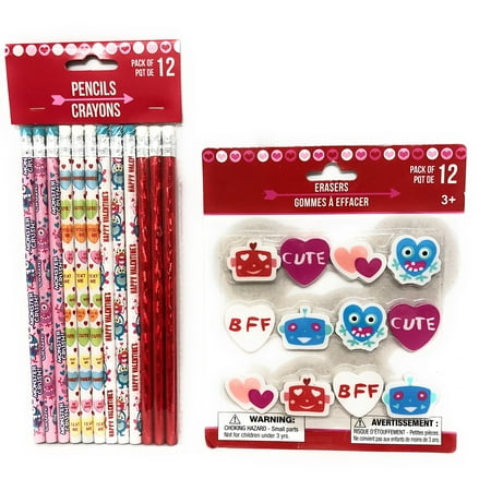 Valentines Day Themed Pencils and Erasers - 12 count each by Greenbrier ...