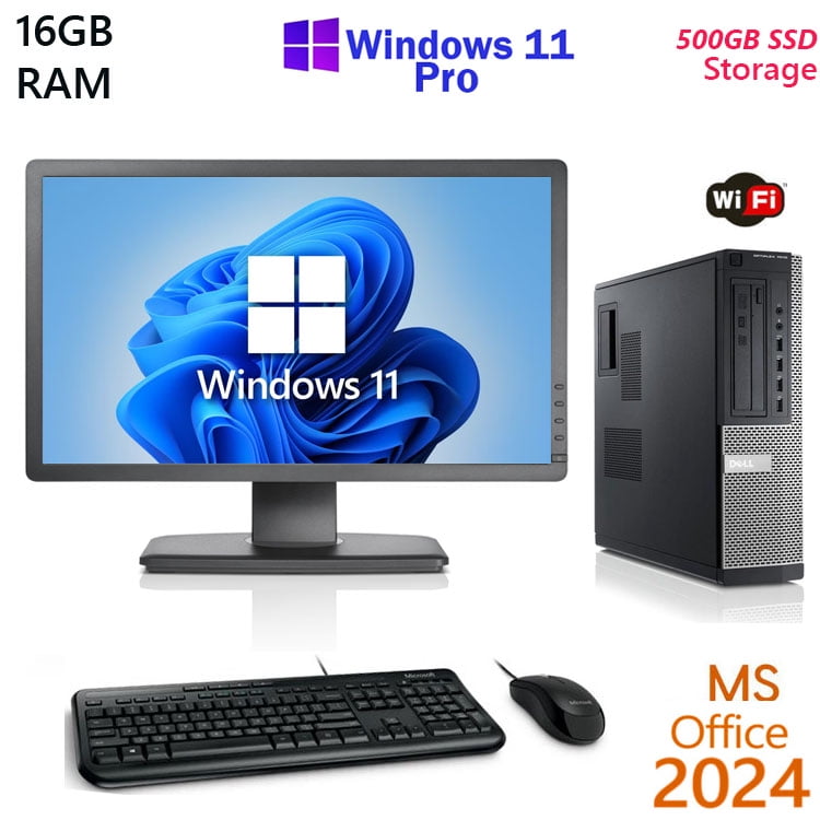 Restored Windows 11 Dell i7 3.4 ghz 16GB RAM 500GB SSD 22" LCD WiFi ...