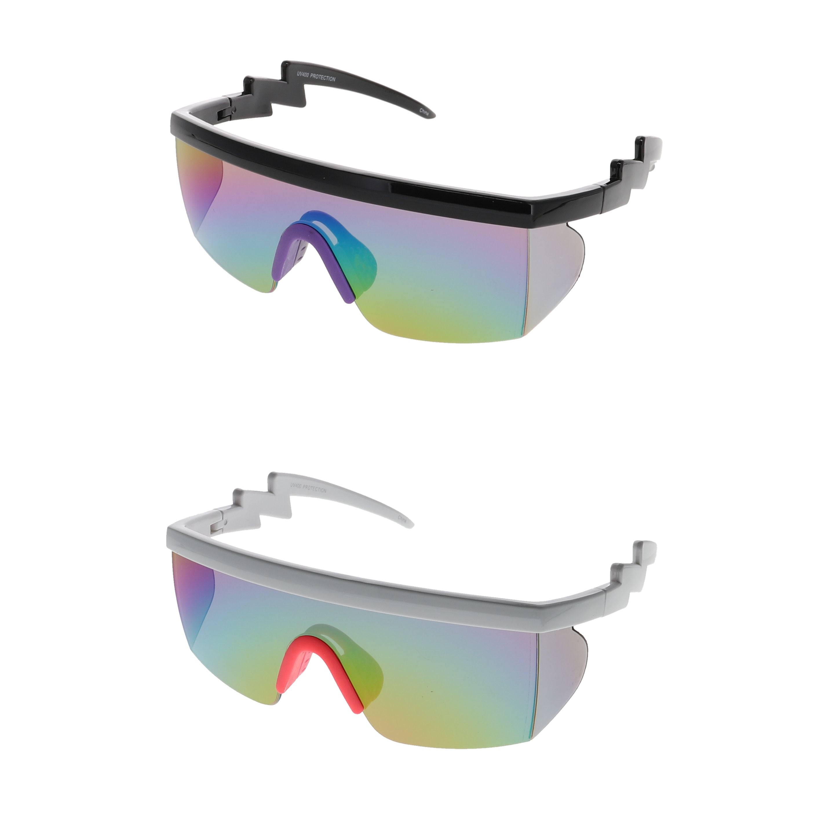 Semi Rimless Goggle Style Retro Rainbow Mirrored Lens ZigZag Sunglasses ...