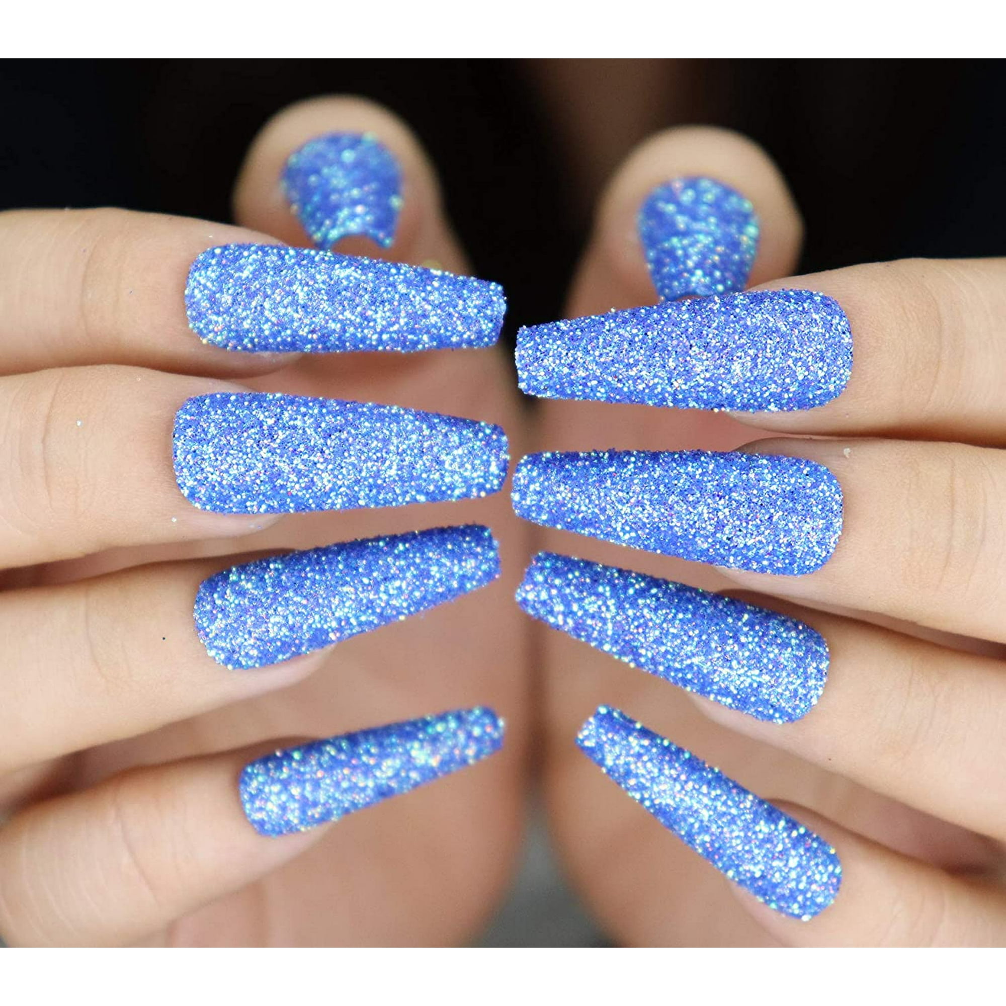 Blue And Silver Glitter Acrylic Nails