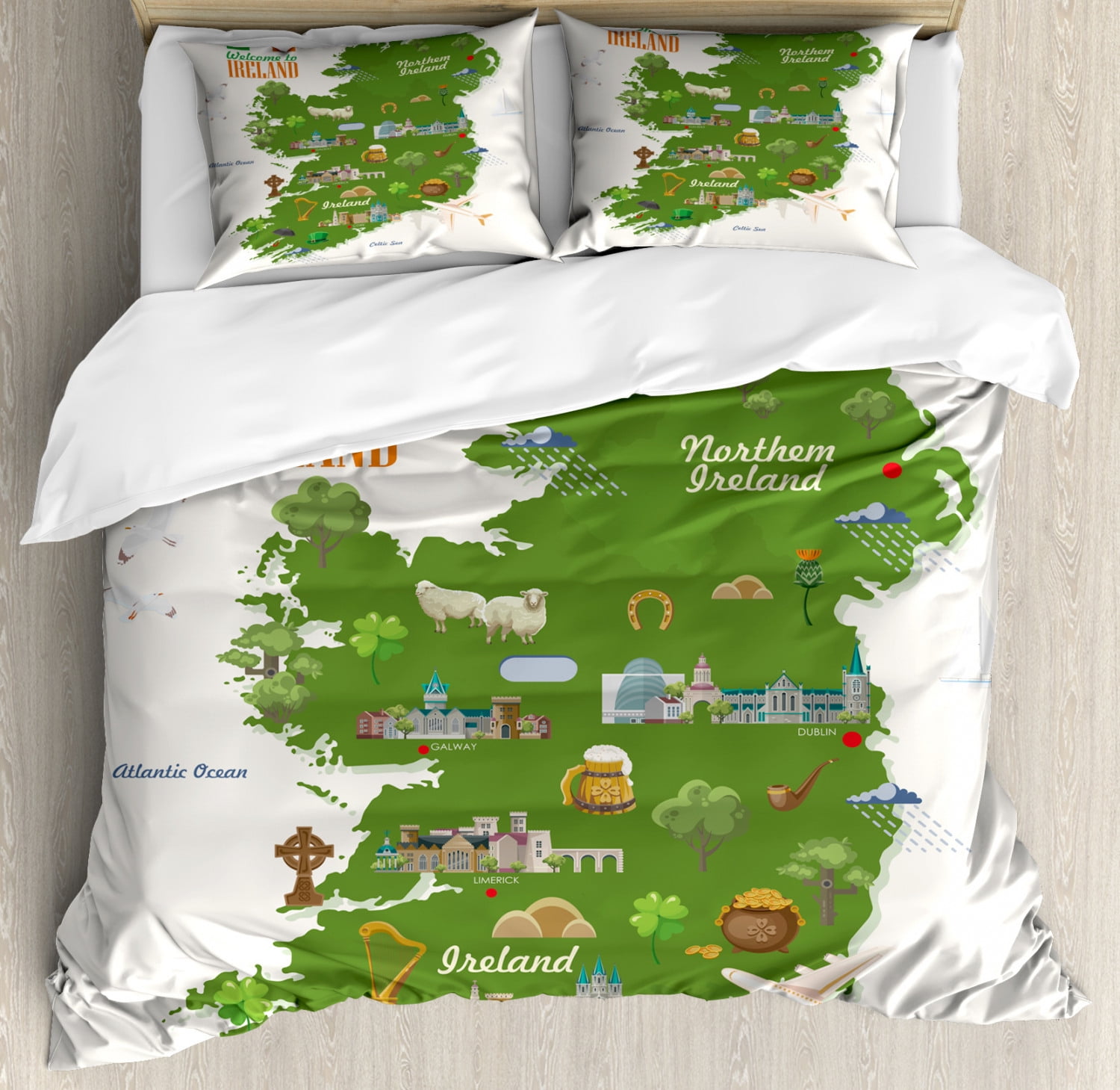 Ireland Map Duvet Cover Set, Graphic Design of Cultural Irish Elements ...