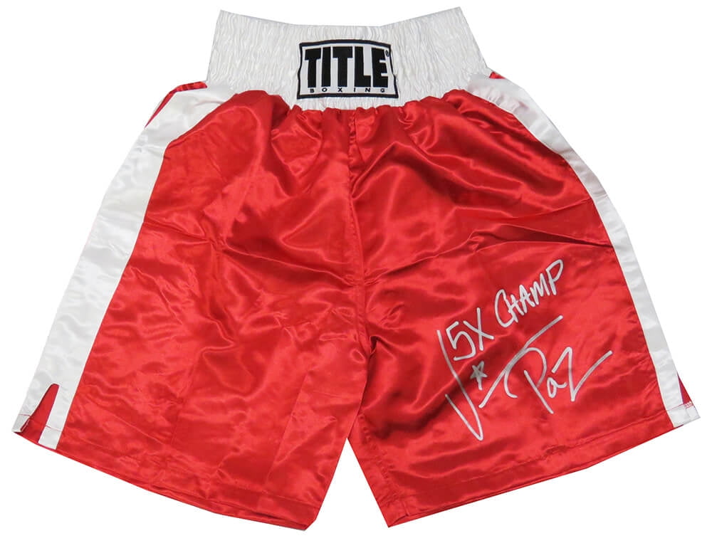 Vinny 'Paz' Pazienza Signed Title Red With White Trim Boxing Trunks w ...