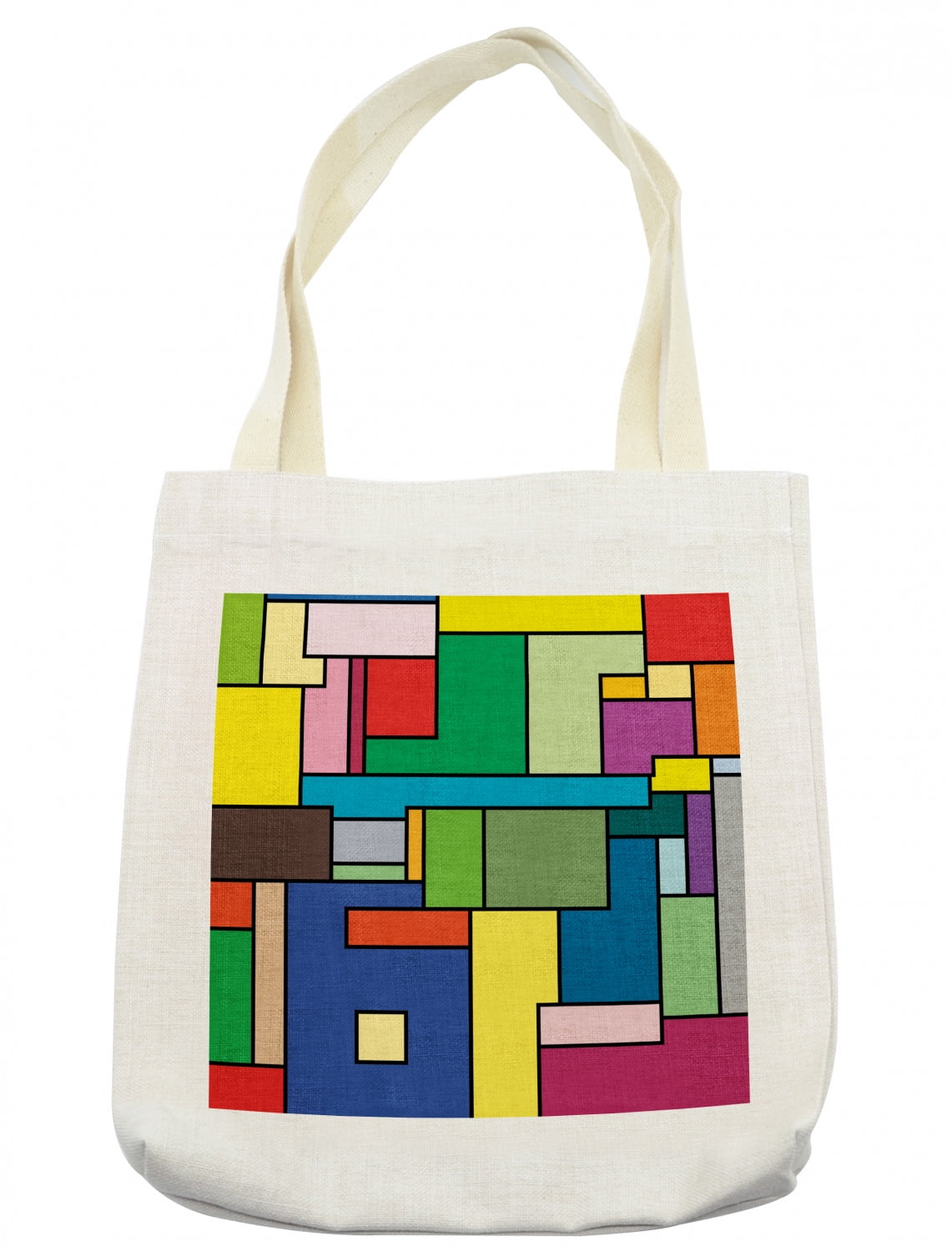 Art Tote Bag, Vivid Geometric Shapes Construct in Mondrianesque Manner ...