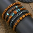 Homlyo 5 Layer Natural Wooden Bead Stackable Wrap Bracelet, Turquoise ...
