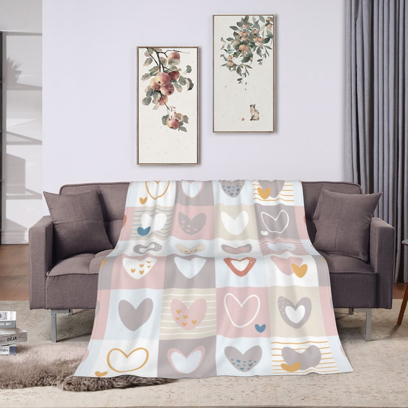 ZNDUO Pink Cute Love Hearts Pattern Throw Blanket, Lightweight Cozy ...