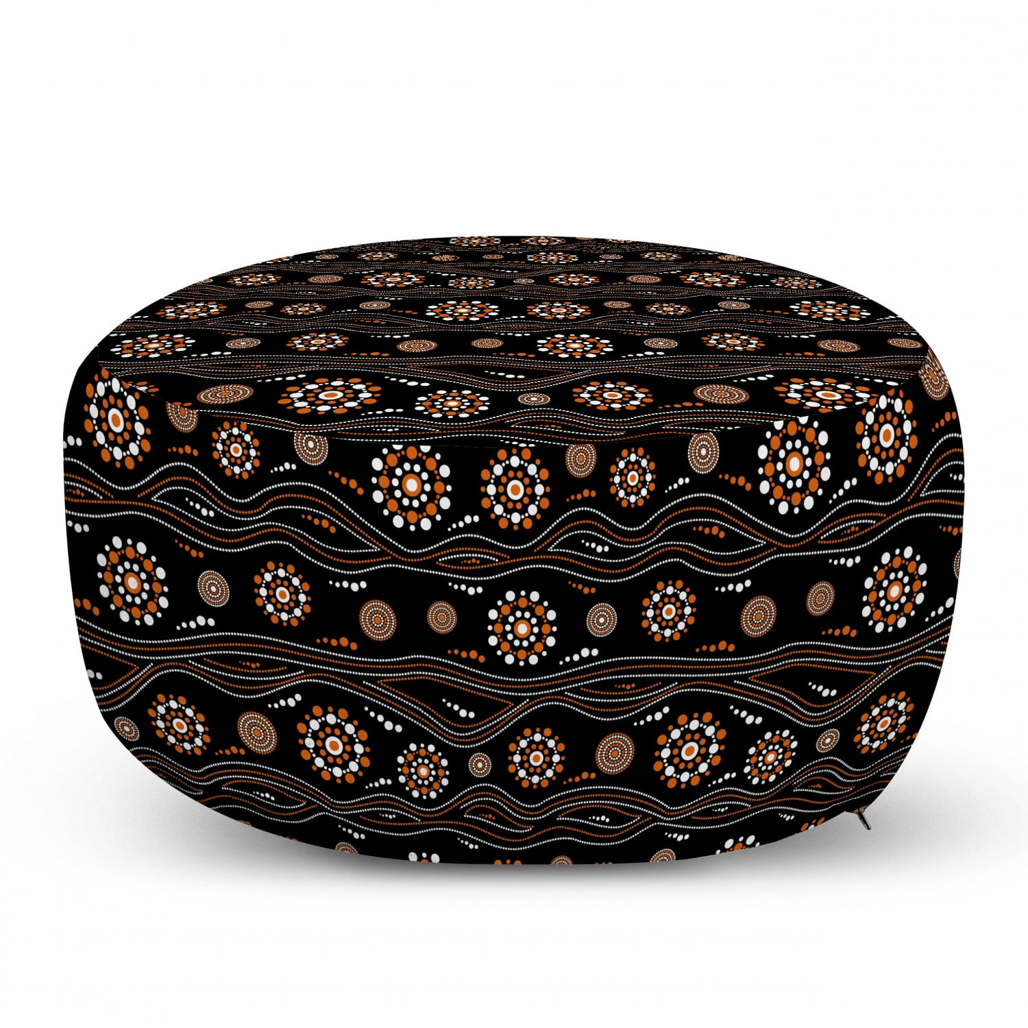 Aboriginal Pouf Cover with Zipper, Abstract Round Motifs with Dots and ...