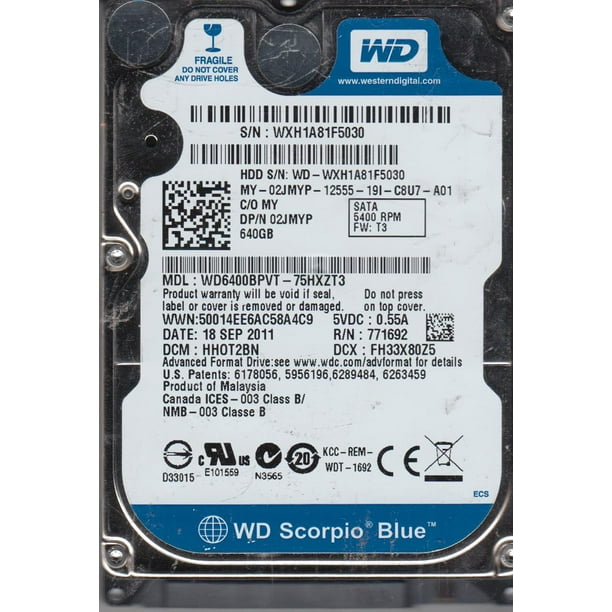 WD6400BPVT-75HXZT3, DCM HHOT2BN, Western Digital 640GB SATA 2.5 Hard ...
