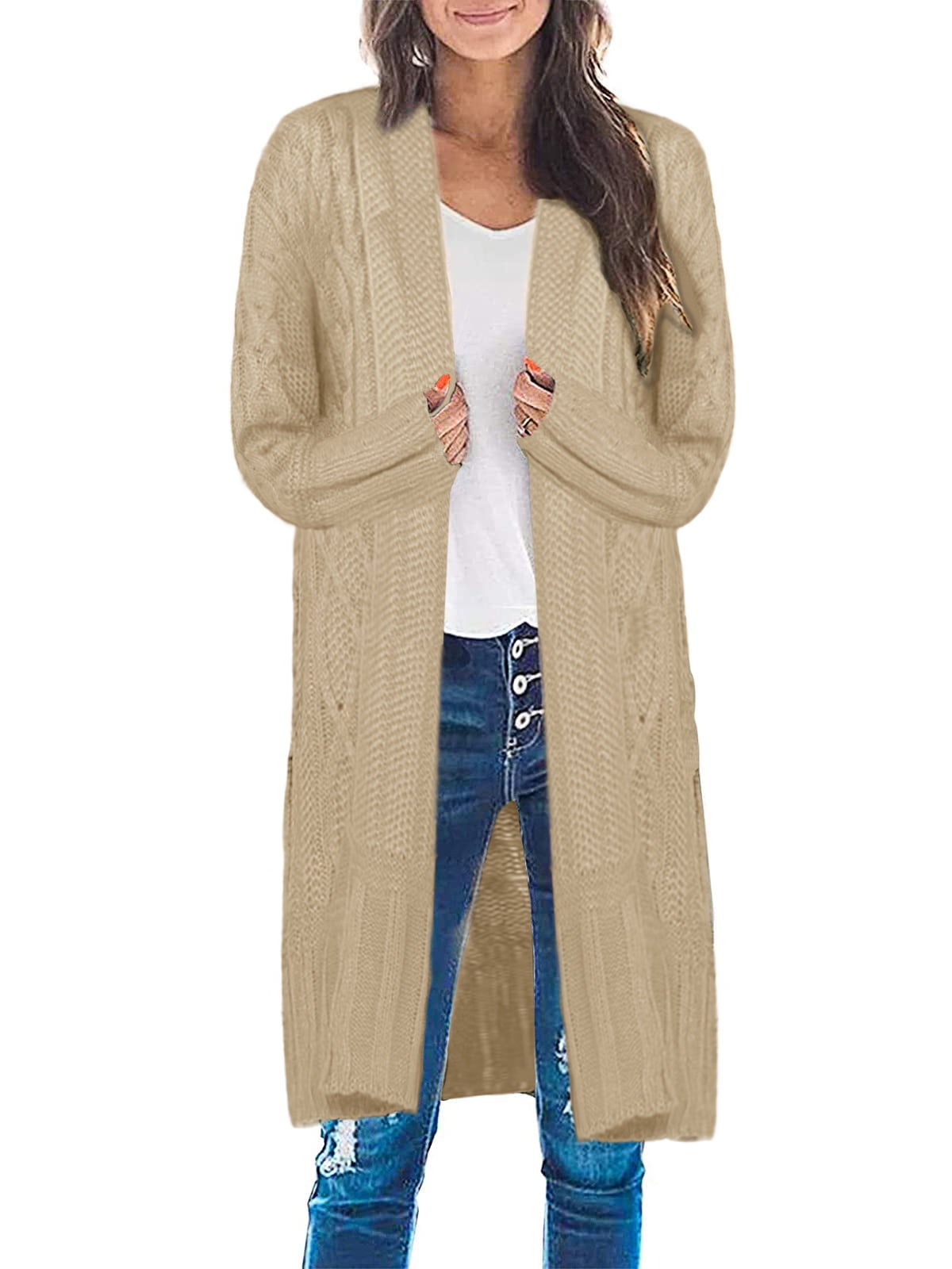 MURMUREY Women's Long Sleeve Cable Knit Open Front Cardigan Sweaters ...